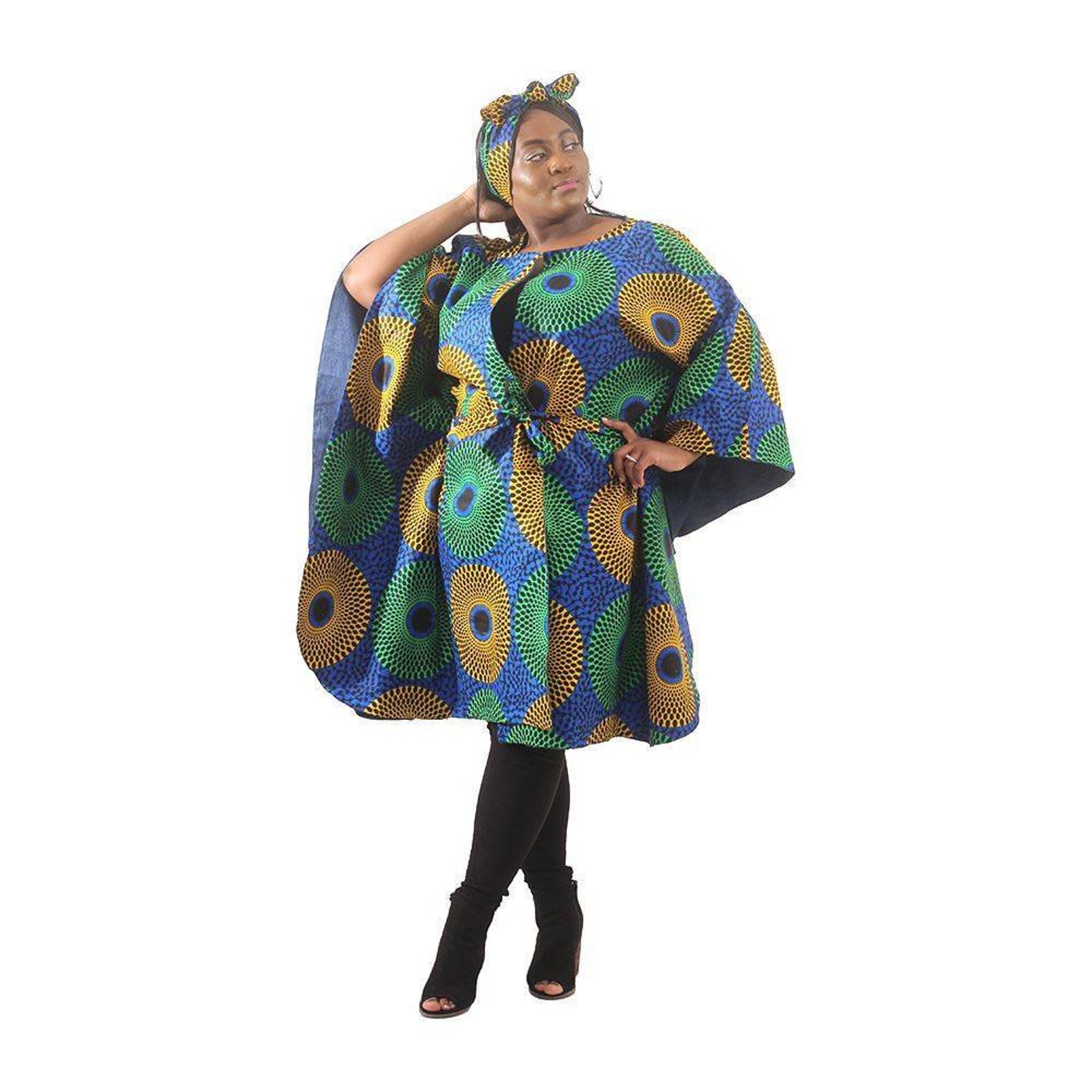 African and Denim Print Poncho | Etsy