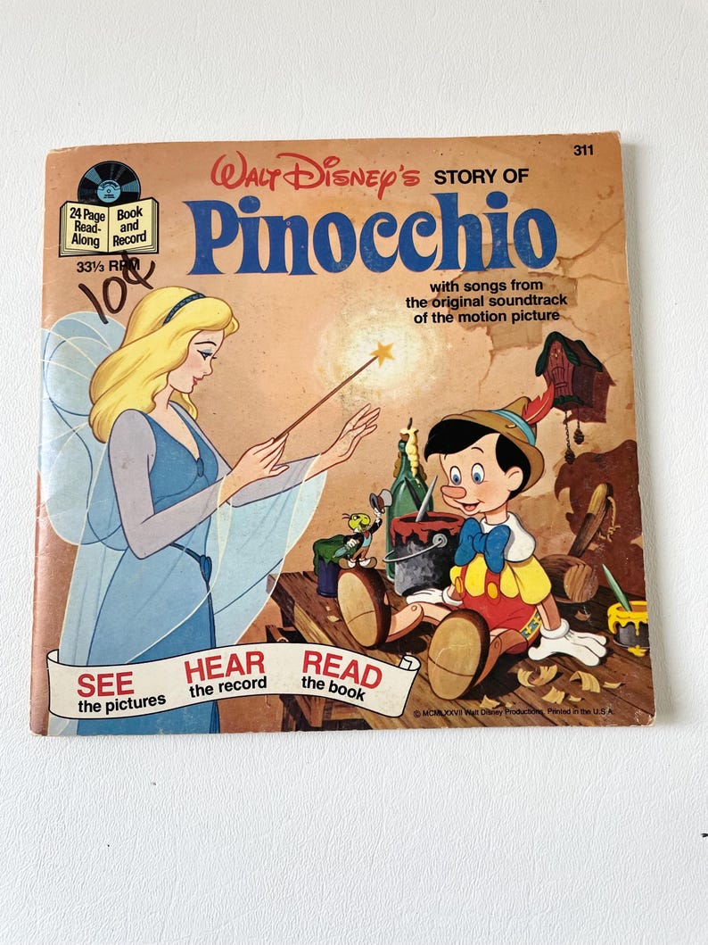 Vintage Walt Disney Pinocchio Read Along Book and Record - Etsy