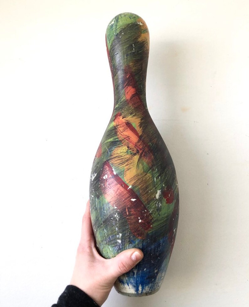 One Vintage Painted Bowling Pin - Etsy