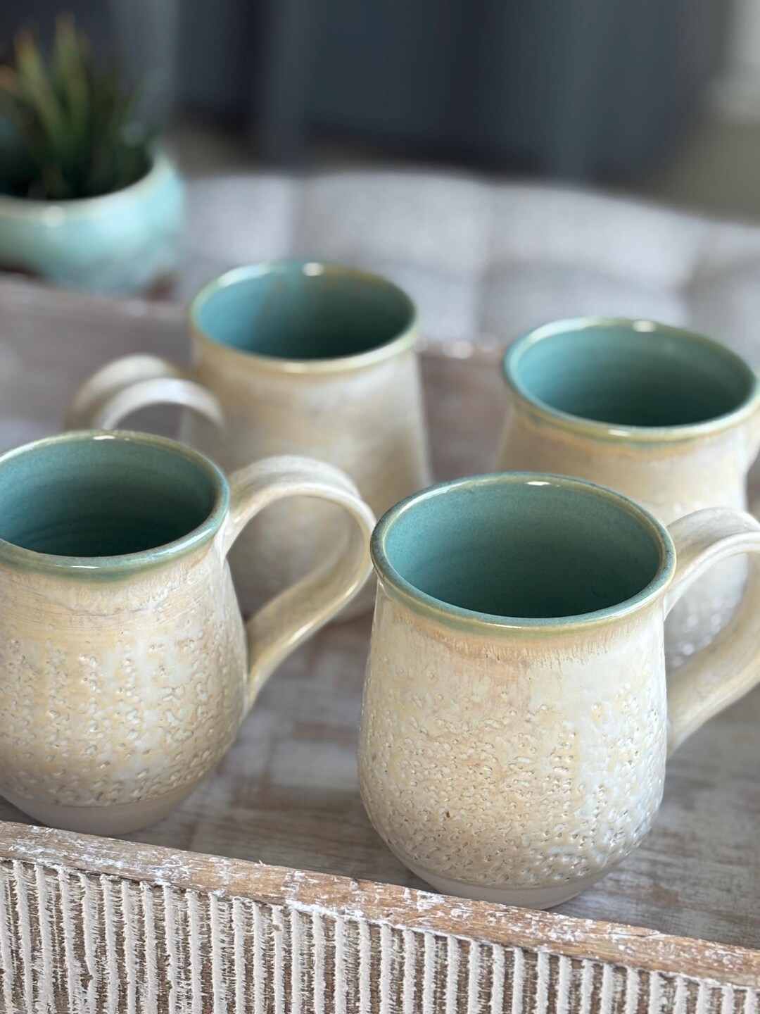 16 Oz. Handmade Stoneware Mugs, Turquoise Ceramic Mug, Sage Mugs, Coral ...