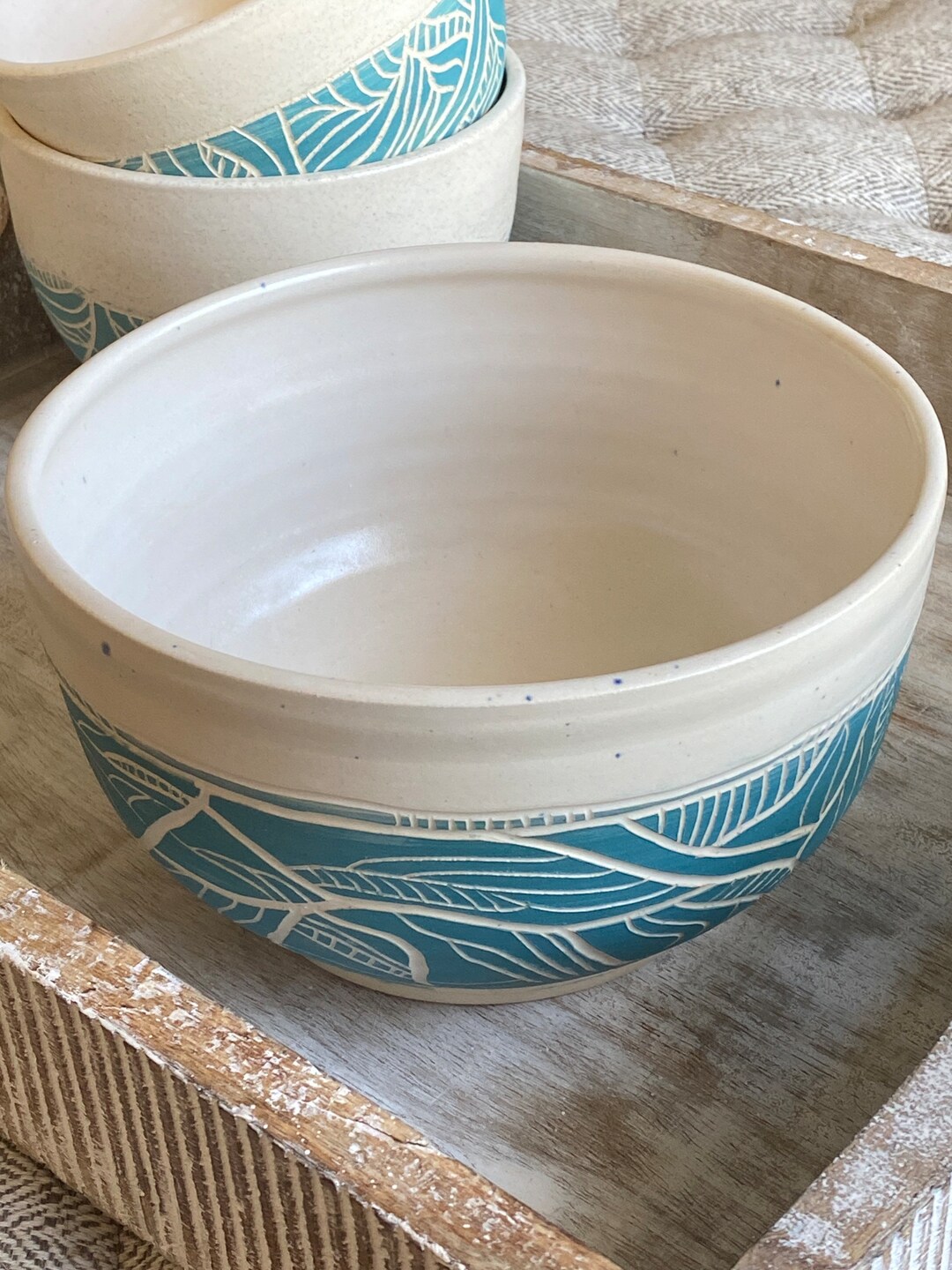 Turquoise Stoneware Bowl, Ceramic Serving Bowls, Noodle Bowl, Veggie ...