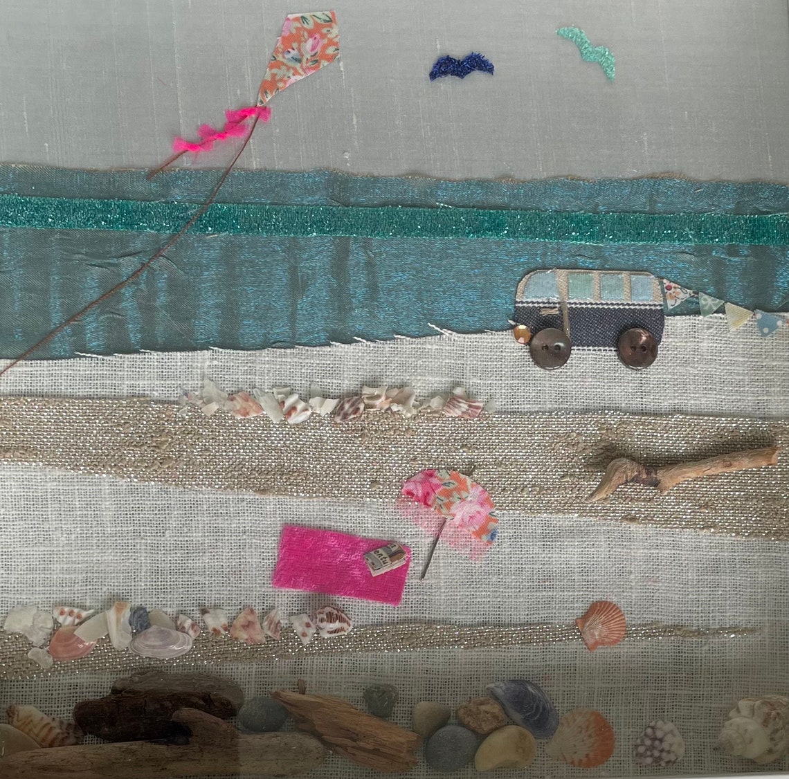 Beach Day Textile Collage - Etsy