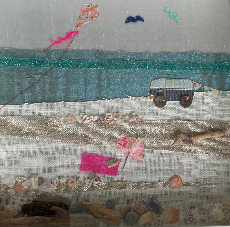 Beach Day Textile Collage - Etsy