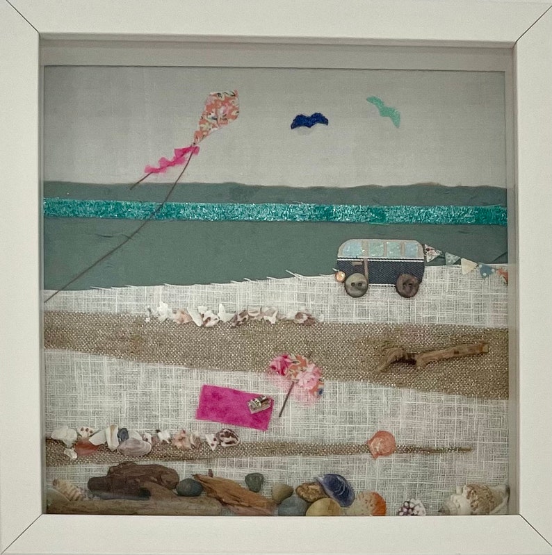 Beach Day Textile Collage - Etsy