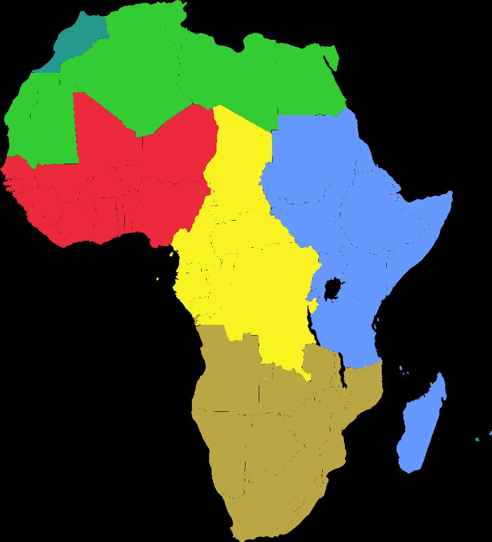 Africa Map Color-coded With Named Countries on Separated Layers ...