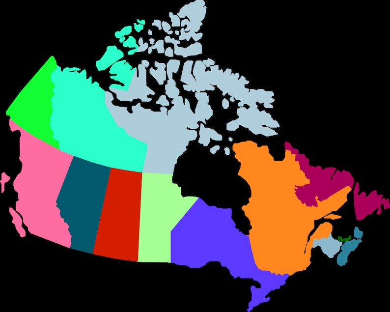 Canada Map Divided With Names of Provinces - Etsy
