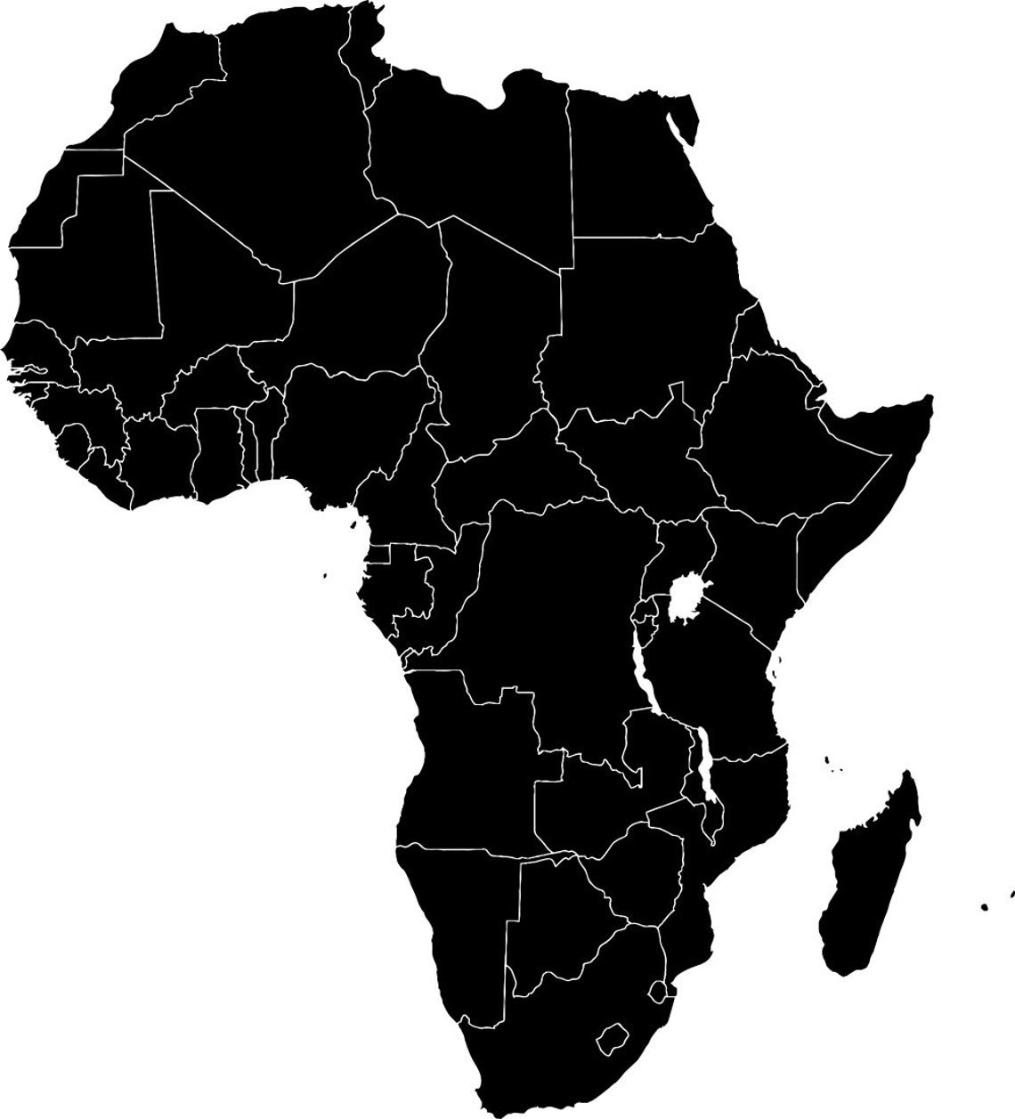 Africa Map Color-coded With Named Countries on Separated Layers ...