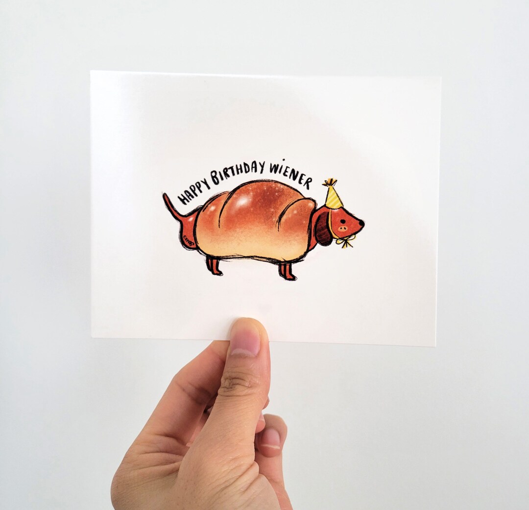 Happy Birthday Wiener Card, Birthday Card, Cute Hot Dog Card, Wiener ...