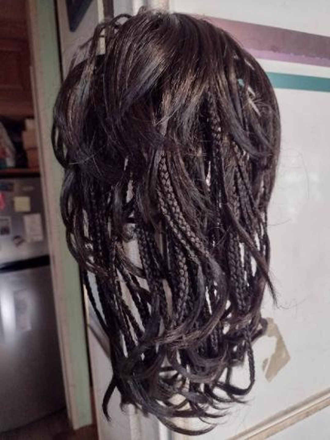 Clip on Hair Piece With Long Micro Braids in YOUR CHOICE of BLACK ...