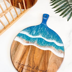 Beach Cheese Board, Ocean Charcuterie Grazing Board, Resin Wave Epoxy ...