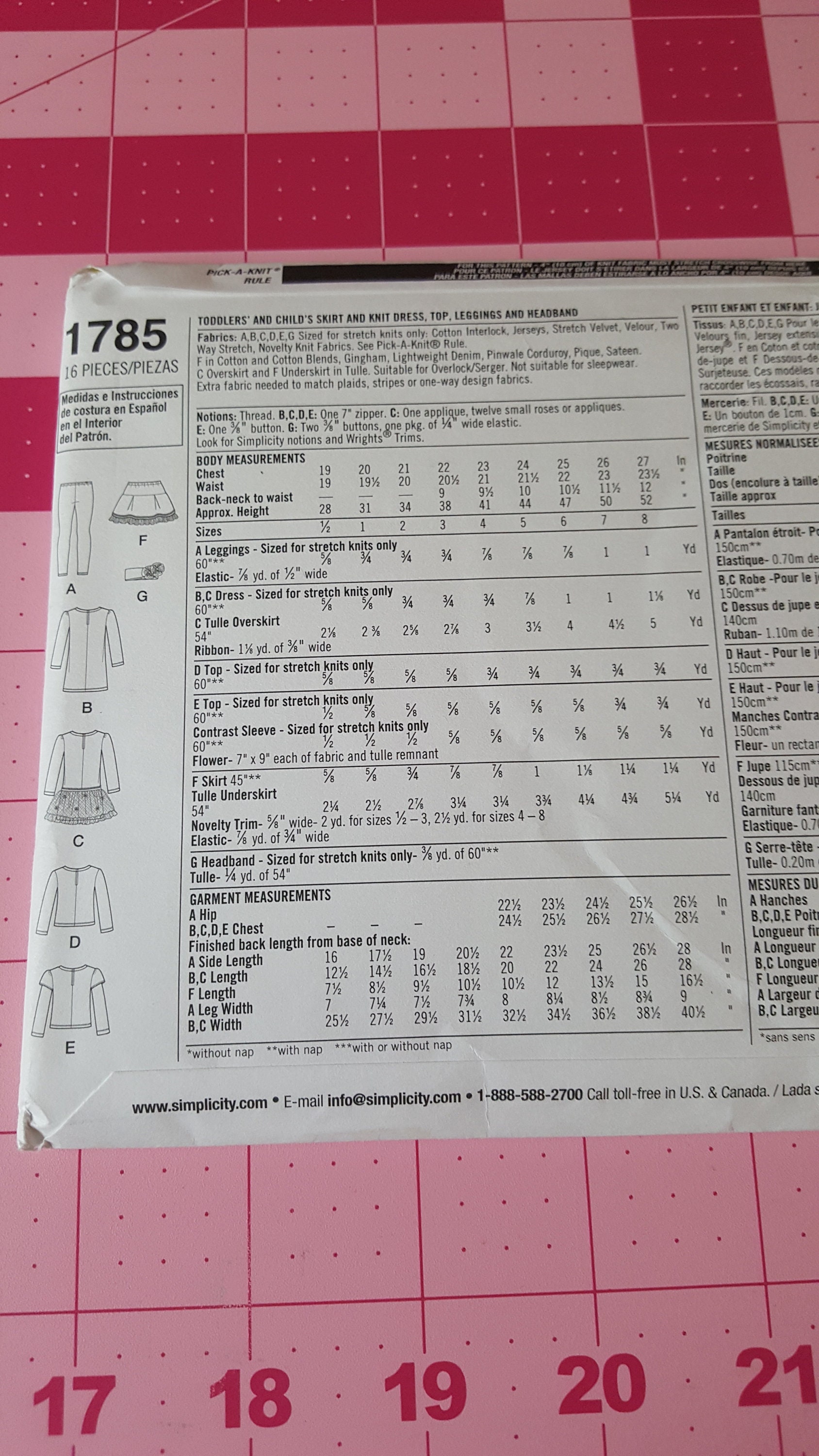 Simplicity Pattern 1785 Toddlers Girls Skirts Dresses Leggings ...