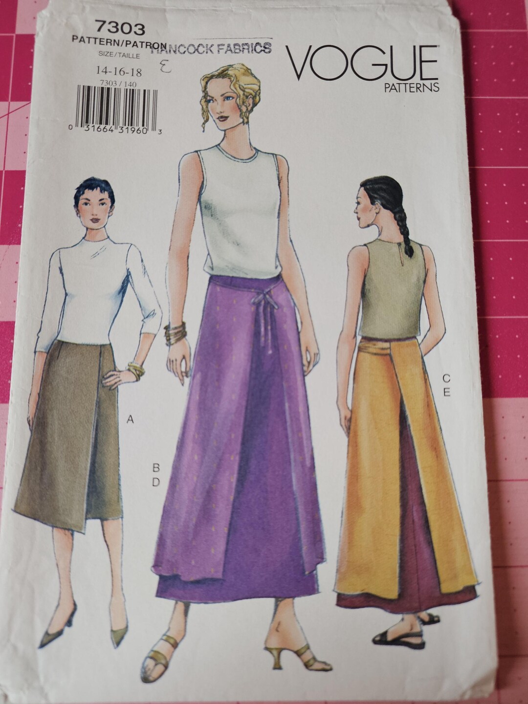 Vogue Pattern 7303 Sizes 14 16 18 Women's Skirts A Line Overwrap Tie ...