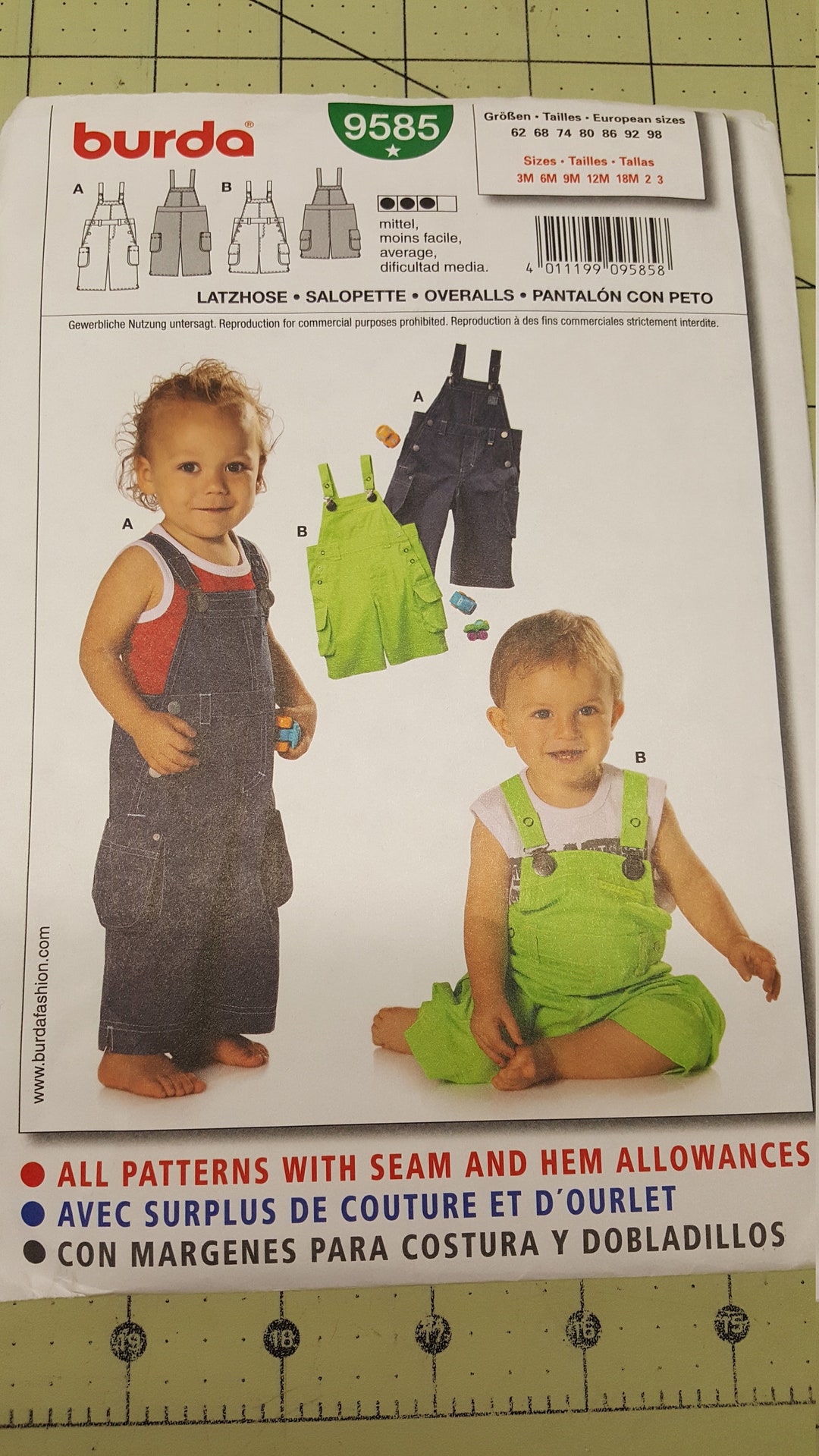 Burda Kids Sewing Pattern 9585 Child's Overalls 2 Lengths Sizes 3M 6M ...
