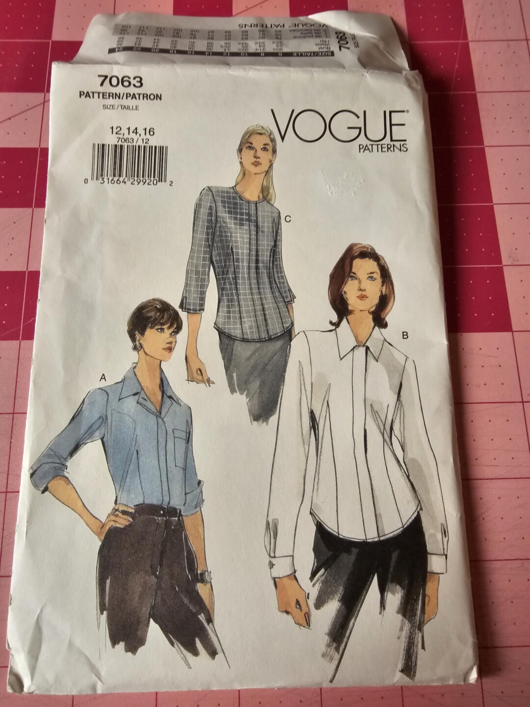 Vogue Sewing Pattern 7063 Womens Blouses 3 Views Sizes 12 14 16 UNCUT ...