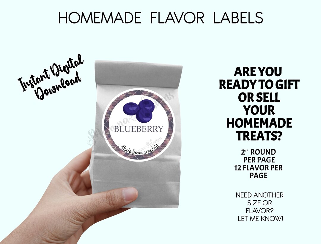 BLUEBERRY TAGS Flavored Label, 2" Round Labels or Gift Tags for Cookies ...