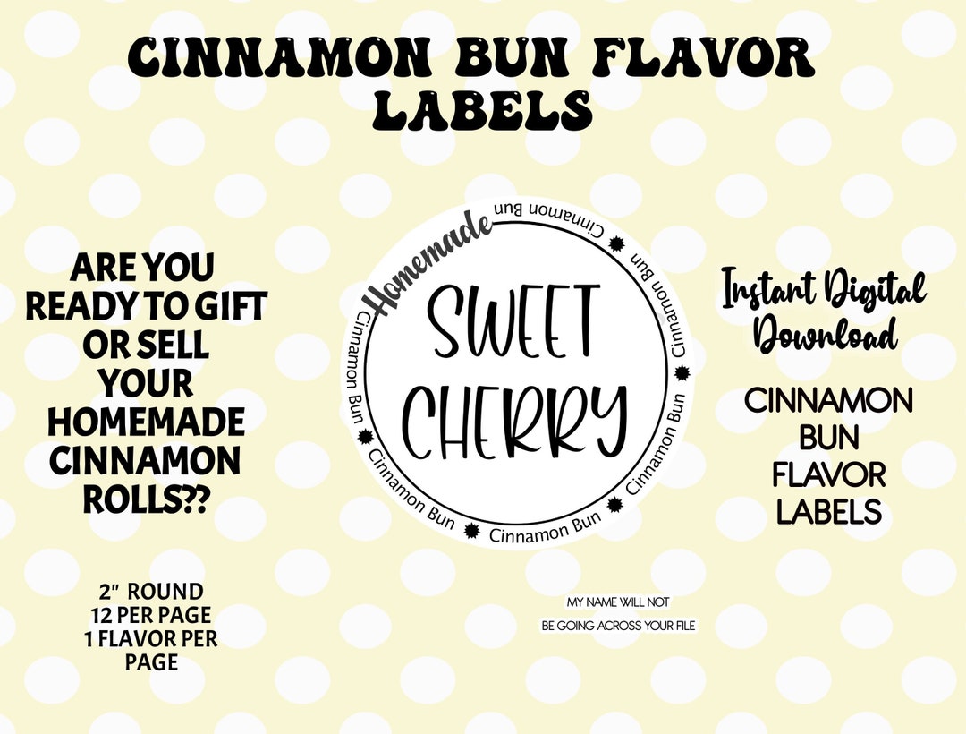 SWEET CHERRY CINNAMON Roll Flavored Label, Cinnamon Bun Tags, 2" Round ...