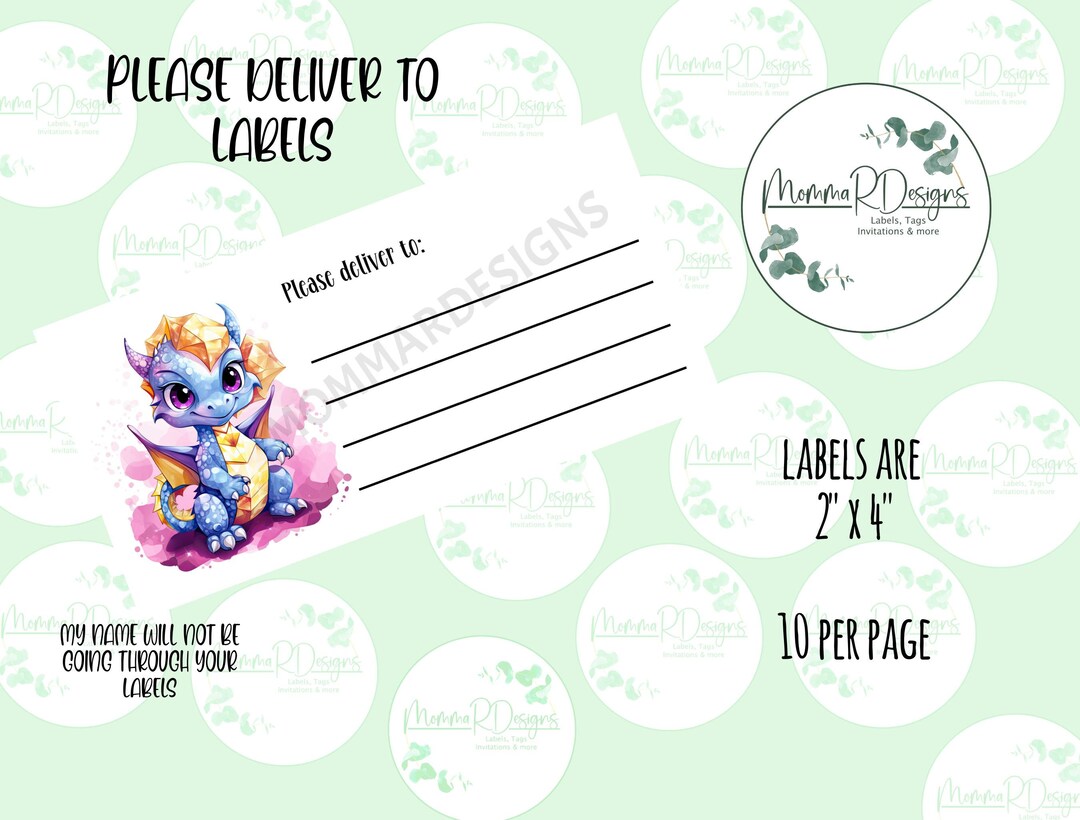 CUTE DRAGON PDT Labels, Please Deliver to Labels, Mailing Labels ...