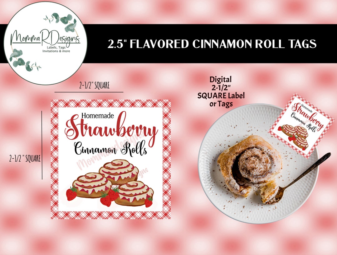 STRAWBERRY CINNAMON ROLL, Cinnamon Bun Tags, Square Labels 2-1/2 X 2-1/ ...