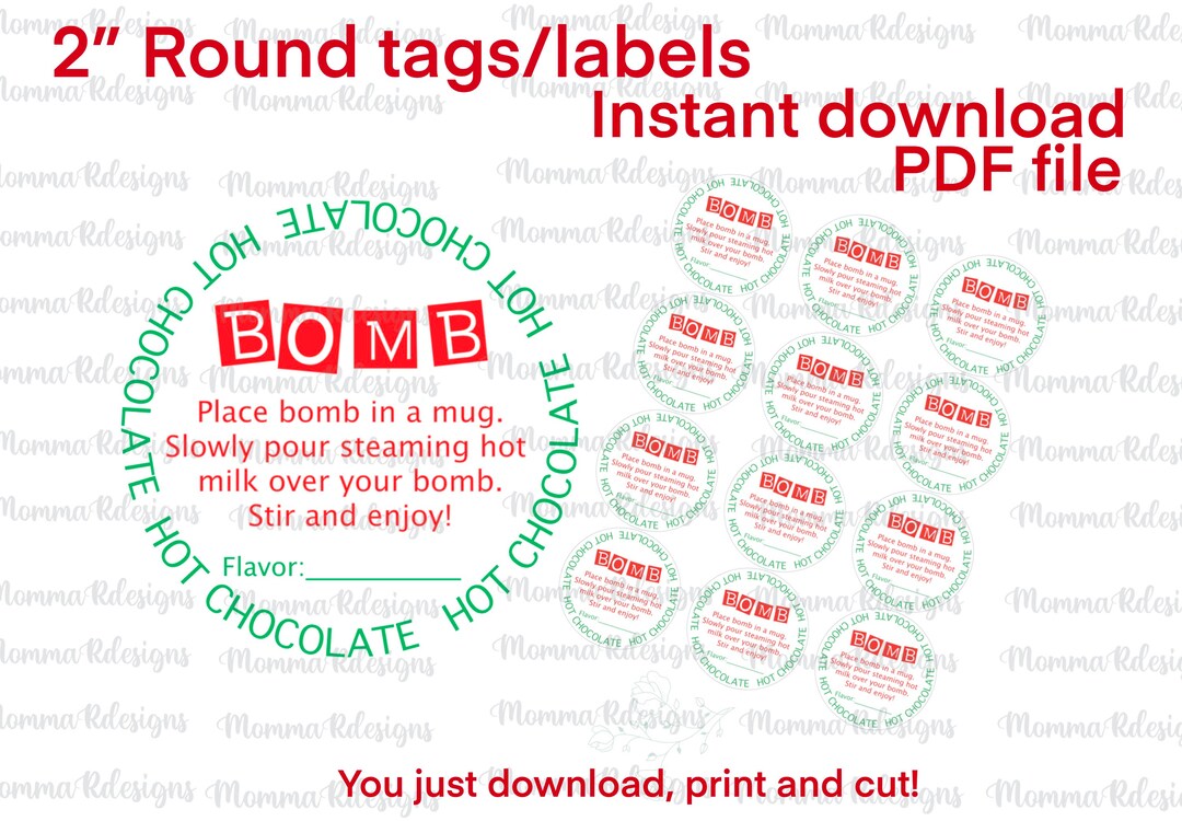 Hot Chocolate Bomb Tags, Hot Cocoa Bomb Label, 2 Round Tags, Coffee ...