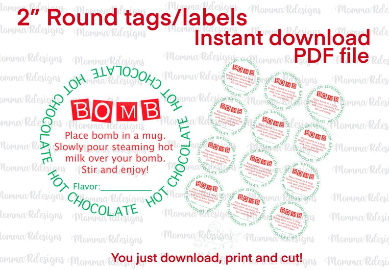Hot Chocolate Bomb Tags, Hot Cocoa Bomb Label, 2” Round Tags, Coffee ...