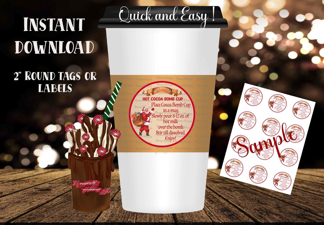 Printable Hot Cocoa Bomb Cup Sticker, Chocolate Cup Directions, Hot ...