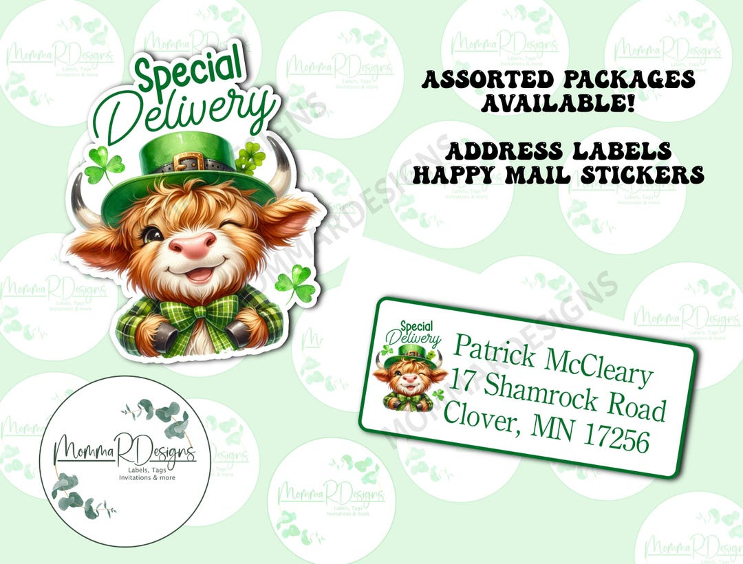 Highland Cow Return Address Labels and Snail Mail Stickers, Happy Mail ...