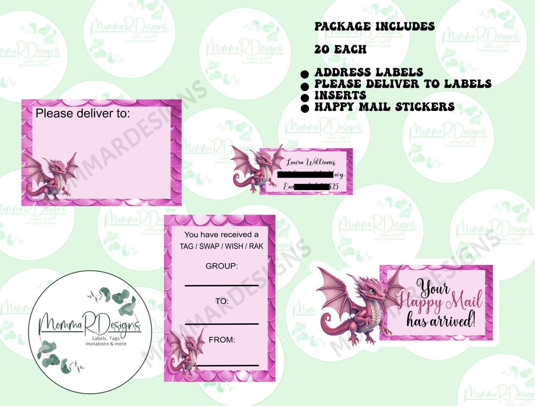 PINK DRAGON Please Deliver to Labels, Mailing Labels, Swap Inserts ...