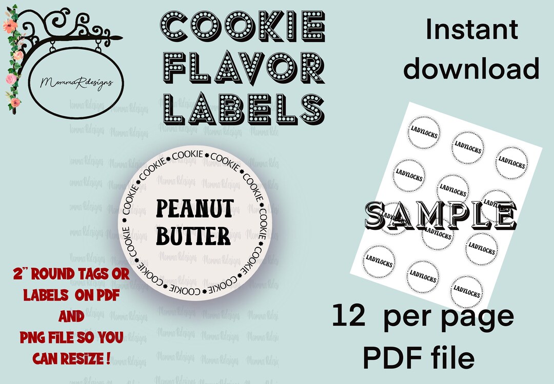 PRINTABLE 2" Cookie Flavor Labels PEANUT BUTTER Flavor Labels, Cookie ...