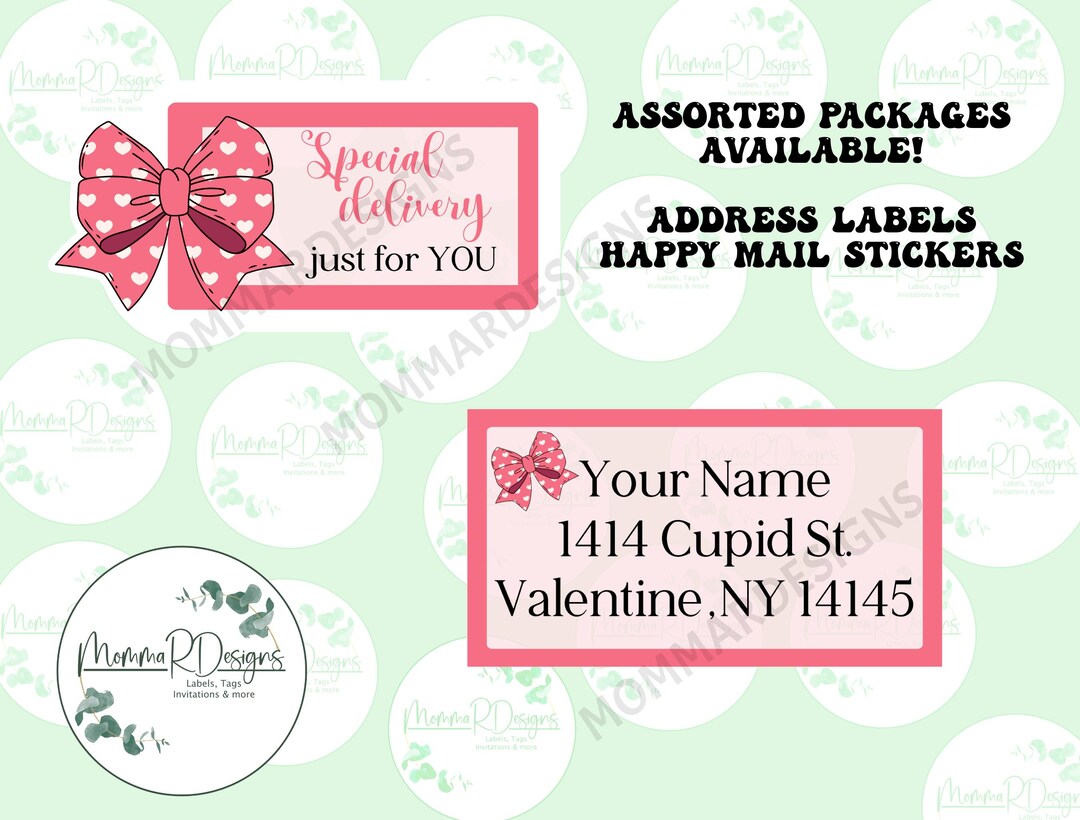 PINK BOW Return Address Labels and Snail Mail Stickers, Happy Mail for ...