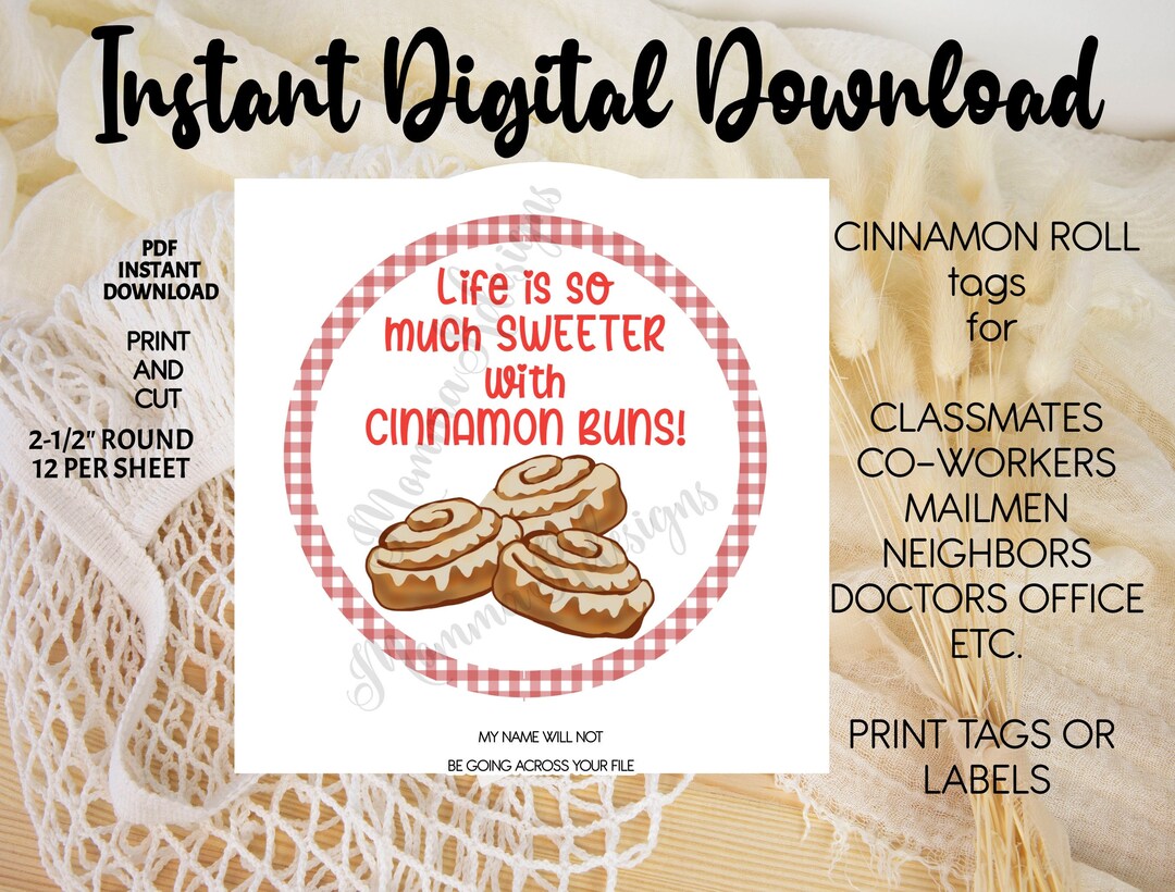 Life is Sweeter With Cinnamon Buns Labels, Cinnamon Roll Stickers, Tags ...