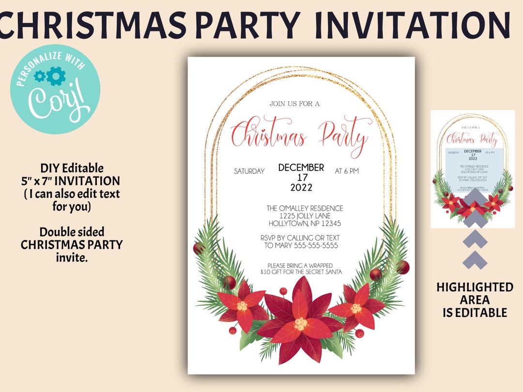 EDITABLE Christmas Party Invitation, Holiday Party - Etsy