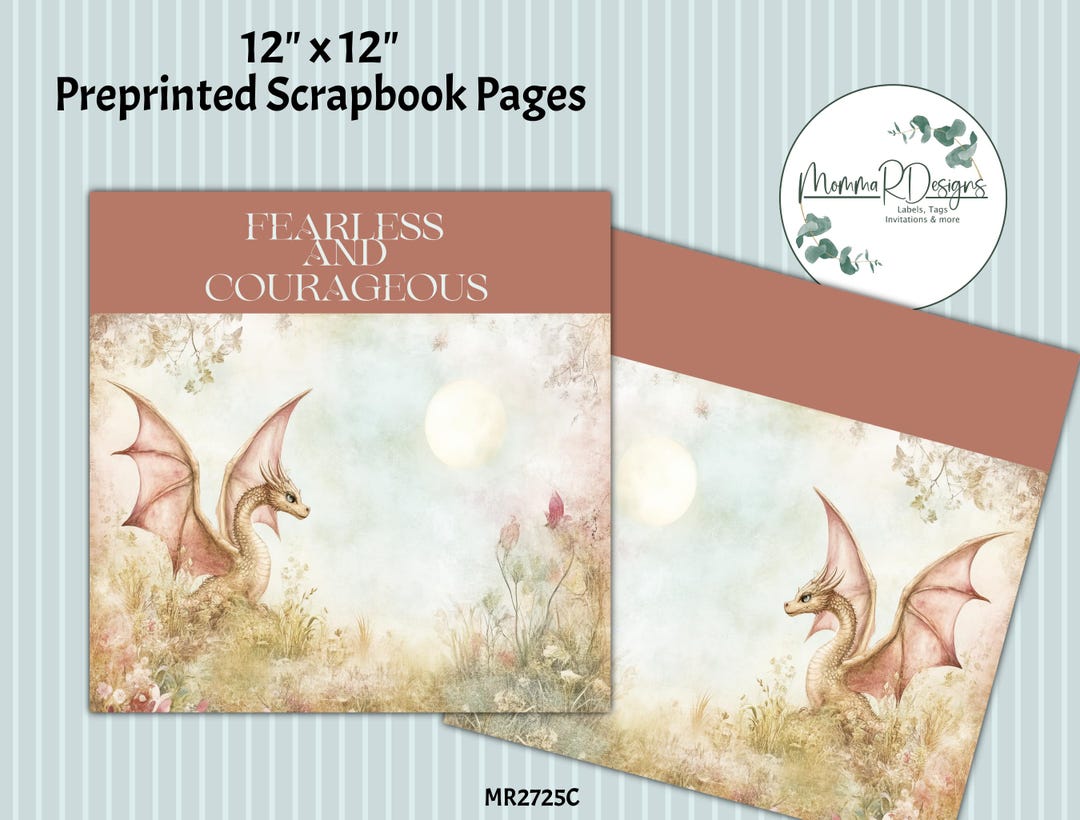 DRAGON Scrapbook Pages, 2 Pre Printed Scrapbooking Pages, Pretty Dragon ...
