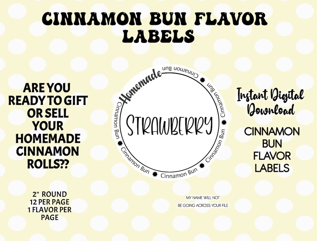 CINNAMON ROLL STRAWBERRY Flavored Label, Cinnamon Bun Tags, 2" Round ...