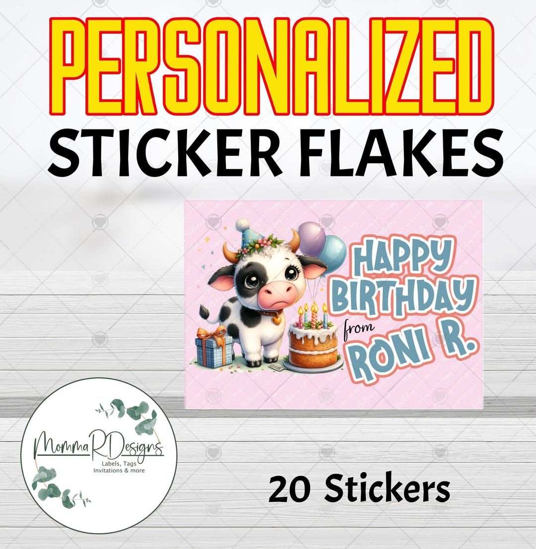 PERSONALIZED Birthday Sticker Flakes, Cow Stickers, Pen Pal Swap ...