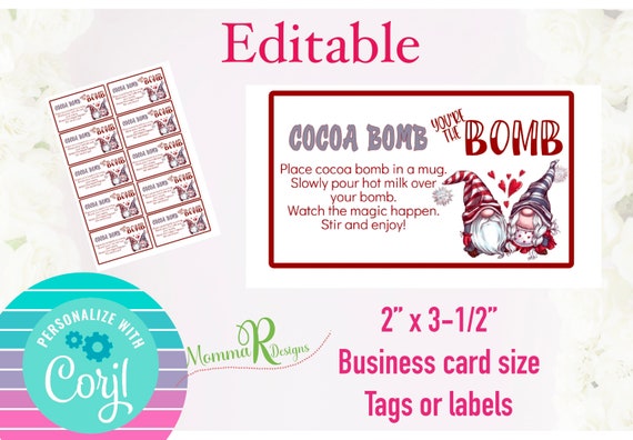 EDITABLE VALENTINE Hot Cocoa Bomb Tags Hot Chocolate Bomb - Etsy