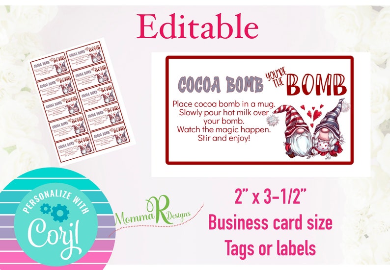 EDITABLE VALENTINE Hot Cocoa Bomb Tags, Hot Chocolate Bomb Printable ...