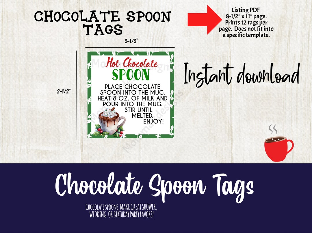 CHOCOLATE SPOON Tags, Christmas Chocolate Spoon Direction Tag - Etsy