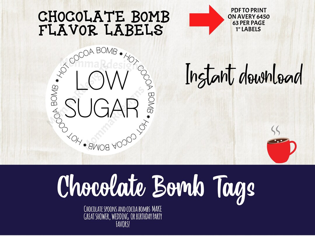1" Cocoa Bomb Labels LOW SUGAR Multipack Cocoa Bomb Tags, Flavor Labels ...