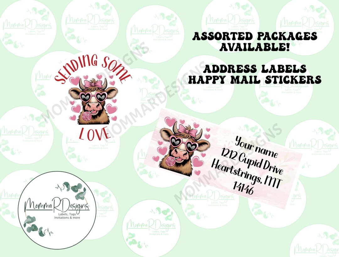 COW Return Address Labels and Snail Mail Stickers, Happy Mail for ...
