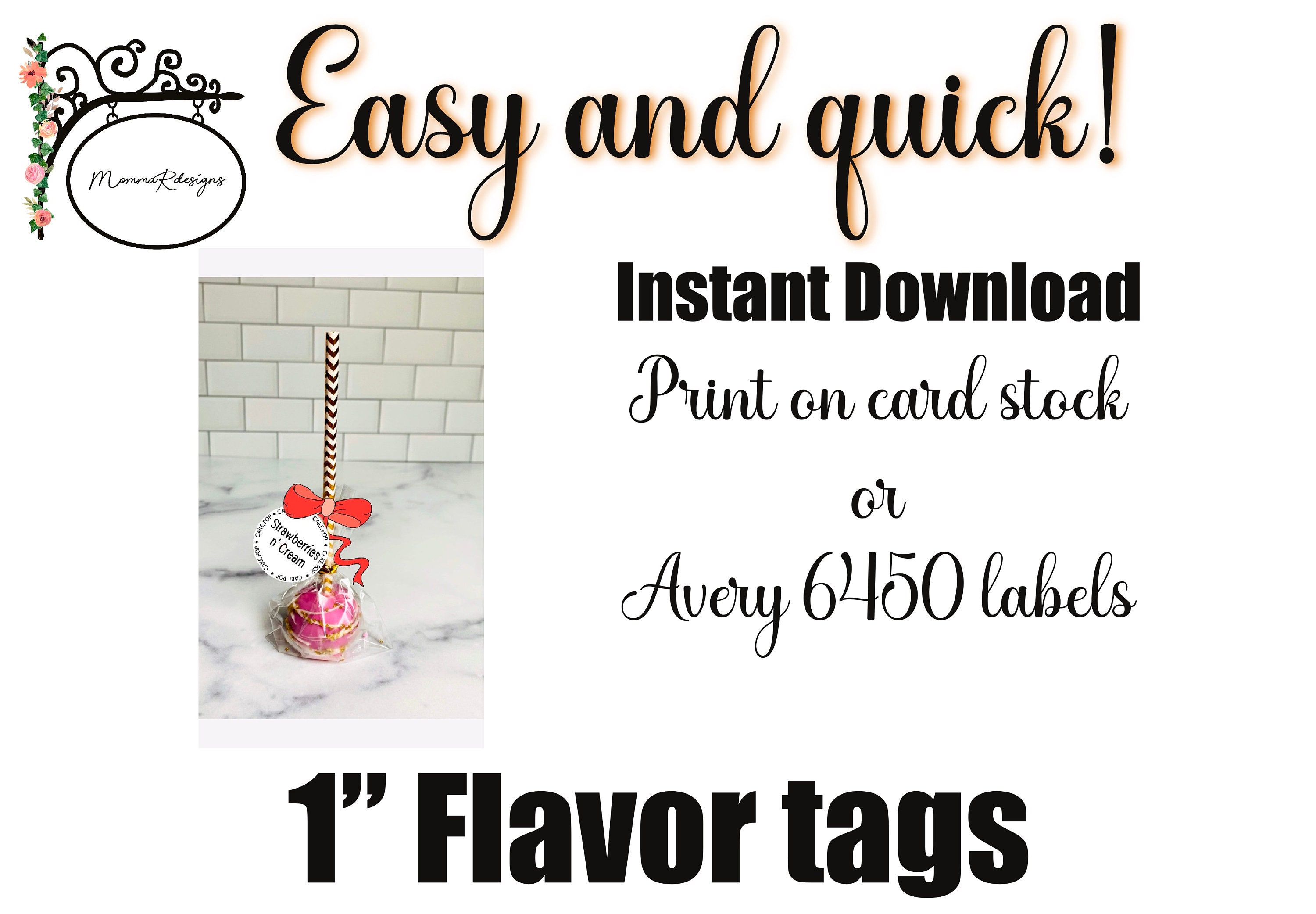 COOKIES and CREAM Cake Pop Flavor Tags, 1" Cake Pop Labels, Cookies N ...