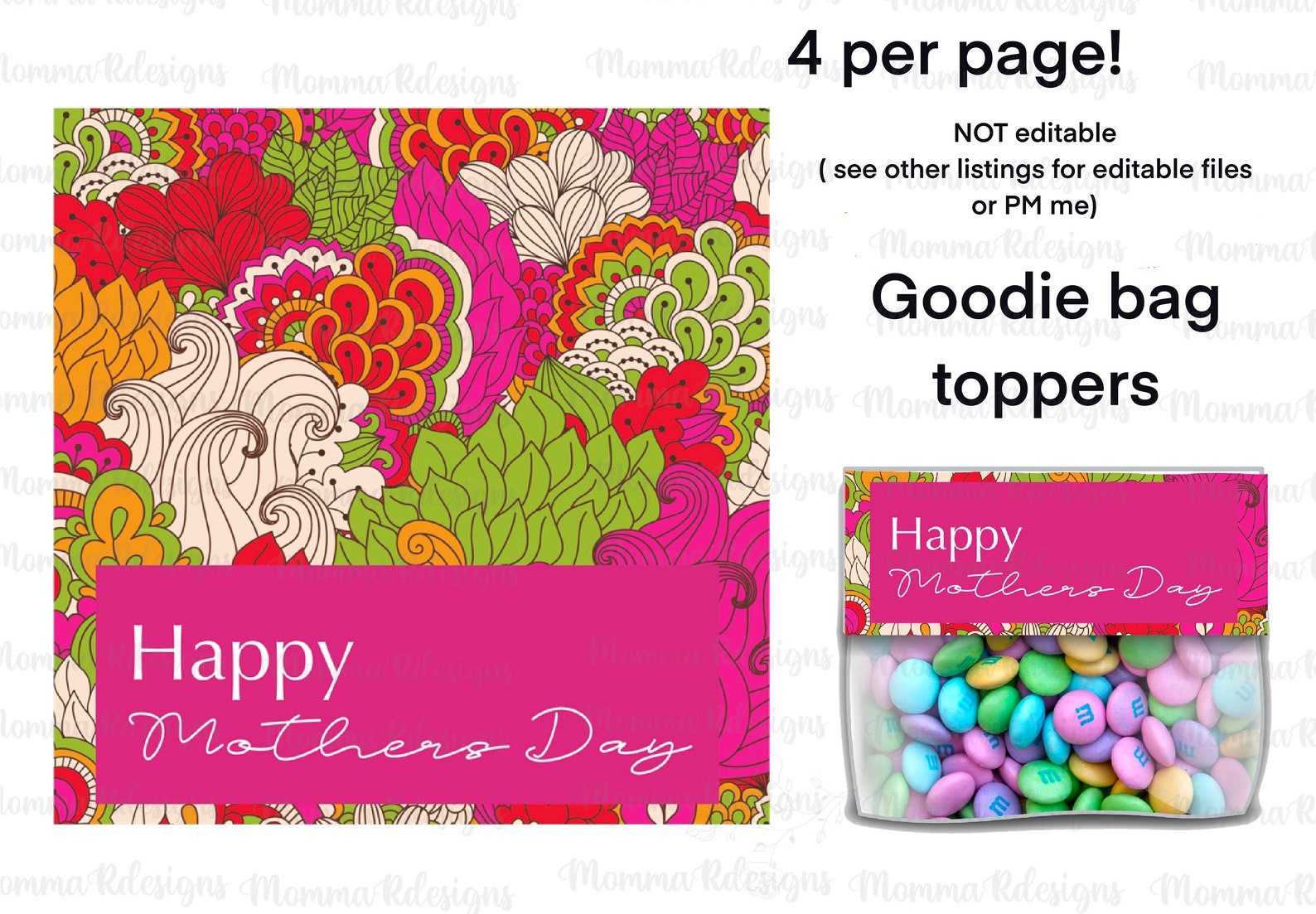 Mothers Day Goodie Bag Topper, Cookie Topper, Mothers Day Tag, Bag Topper 4" Square Tags - Etsy
