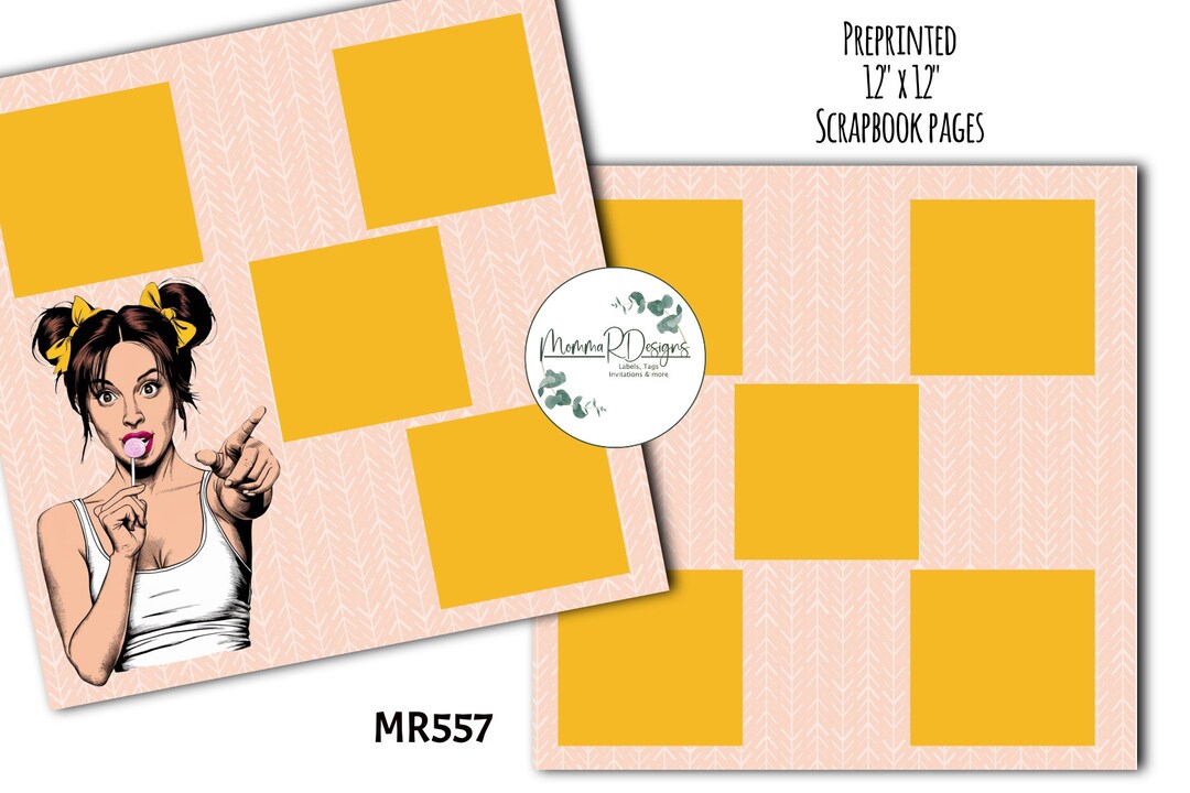 Sassy Cartoon GIRL Scrapbook Pages, 2 Pre Printed Scrapbooking Pages ...