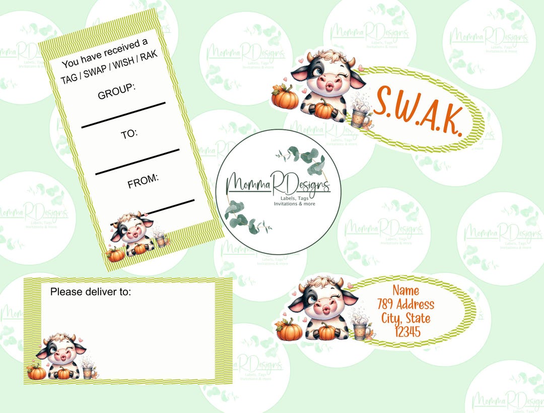 KISSING COW Please Deliver to Labels, Mailing Labels, Swap Inserts ...