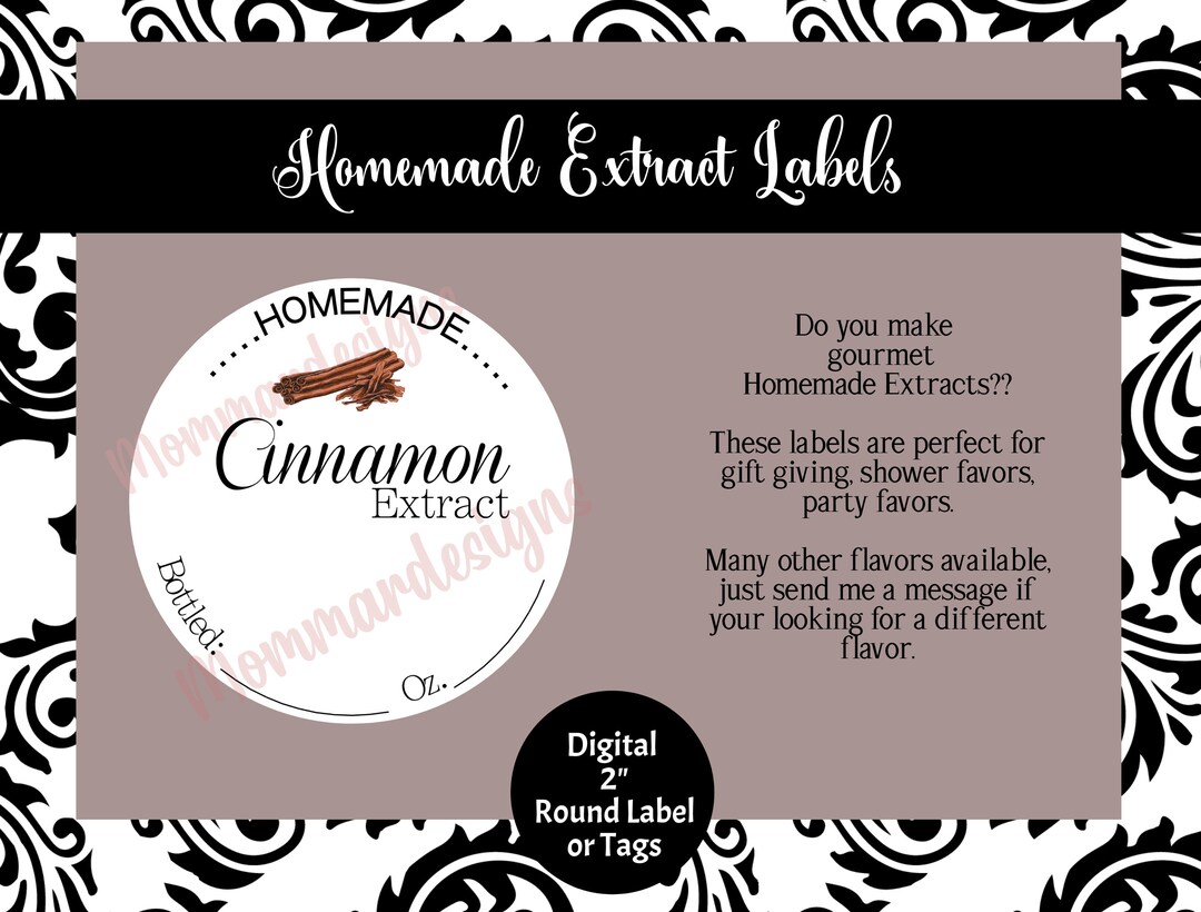 Homemade Cinnamon Extract Label, Extract Labels, Extract Stickers ...