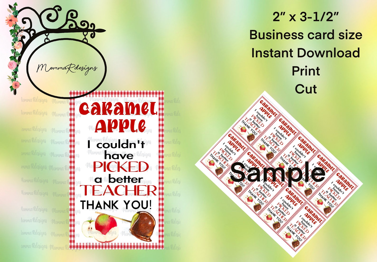 CARAMEL APPLE Teacher Apple Appreciation Tags Instant - Etsy