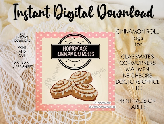 Cinnamon Roll Cinnamon Bun Tags Square Labels 2-1/2 X - Etsy