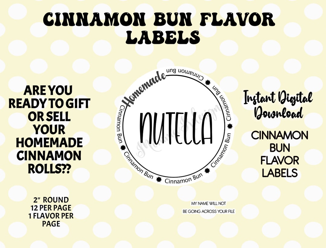 NUTELLA CINNAMON Roll Flavored Label, Cinnamon Bun Tags, 2" Round ...