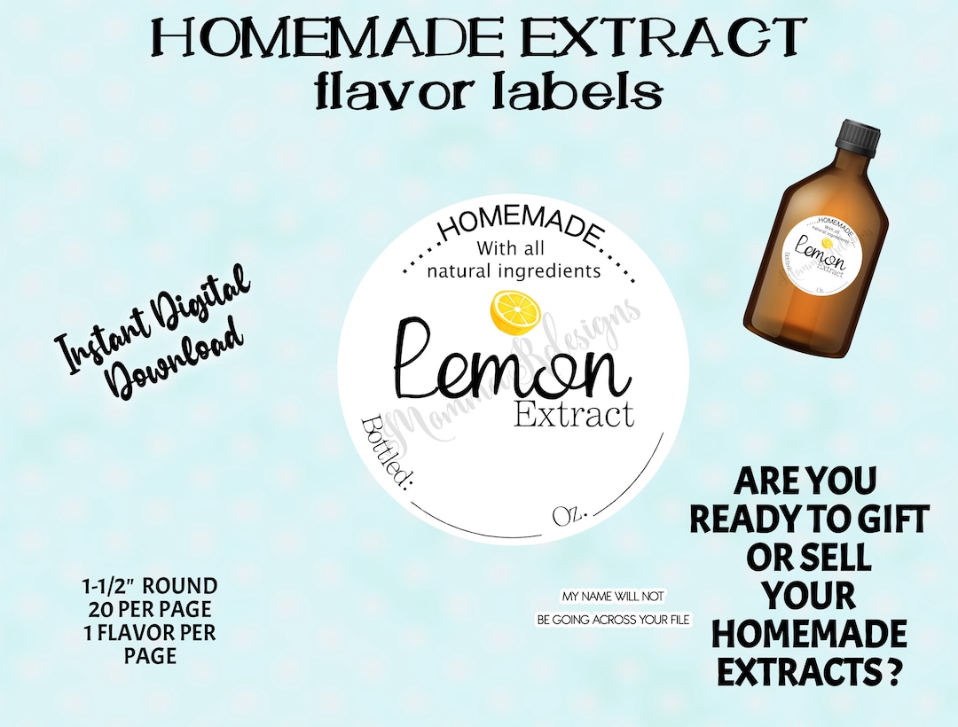 LEMON EXTRACT Label, Stickers, Vanilla Extract 1.5", EXTRACTS - Etsy