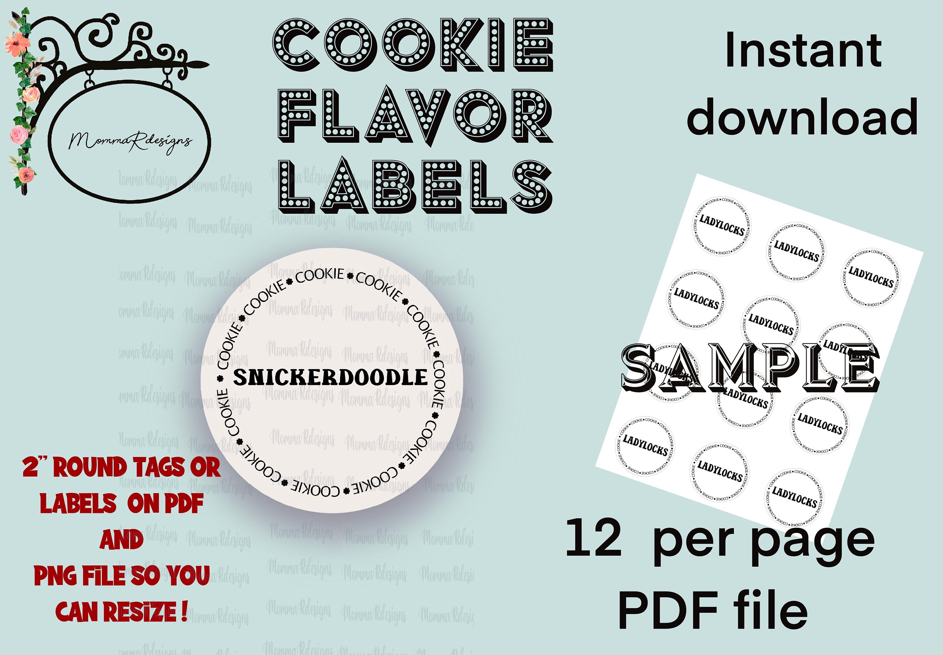 PRINTABLE 2" Cookie Flavor Labels SNICKERDOODLE Flavor Labels, Cookie ...