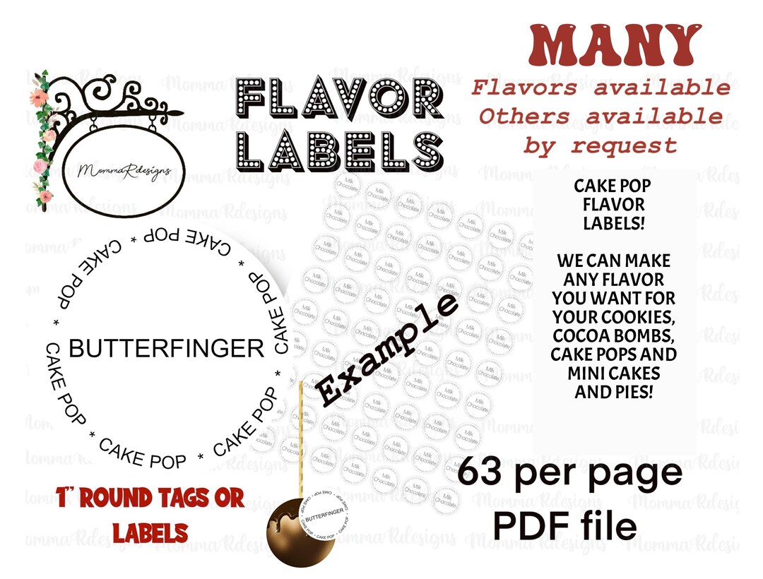 BUTTERFINGER Cake Pop Flavor Tags, 1" Cake Pop Labels, Cake Pops - Etsy